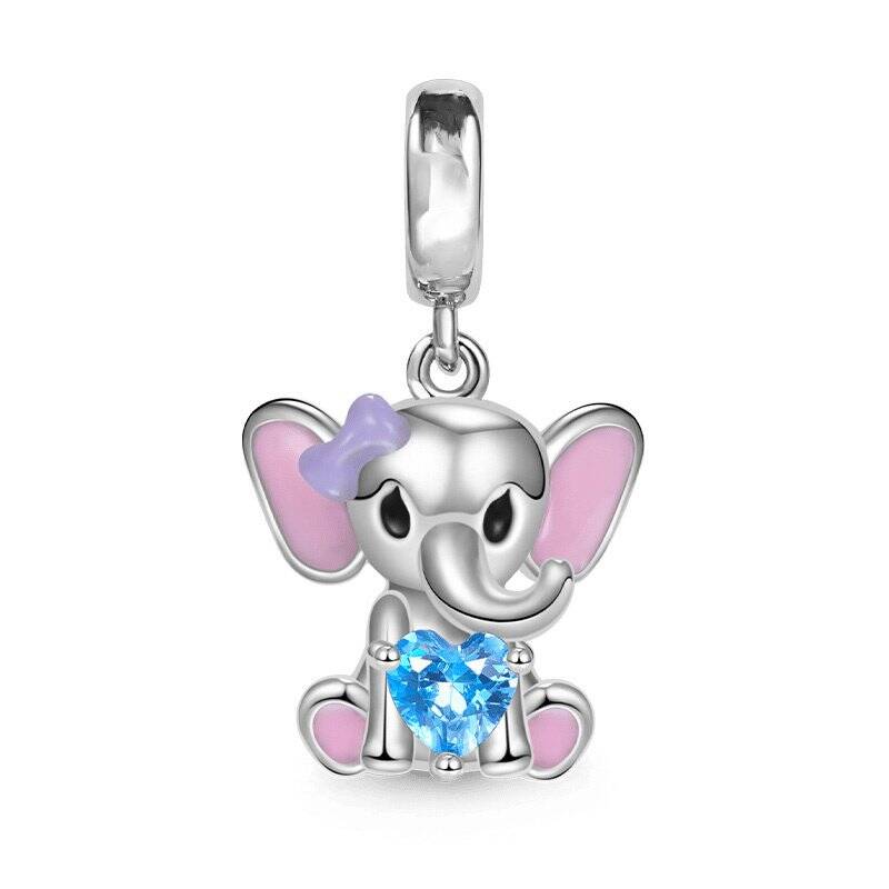 Srebrna przywieszka pr 925 Charms słonik na szczęście z serduszkiem ...